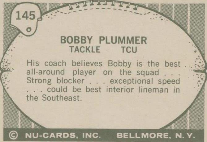 1961 Nu-Cards Football Stars Bobby Plummer #145 for sale | eBay