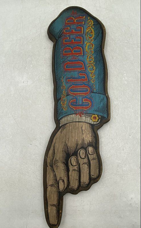 Multicolor Wooden Barware A Hand Pointing Collectible Cold Beer Sign | eBay