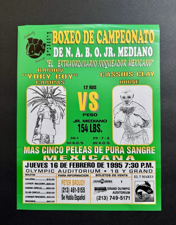 Boxing Handbill Flyer Yory Boy Campas vs Cassius Clay Horne 8.5”x 11 ...