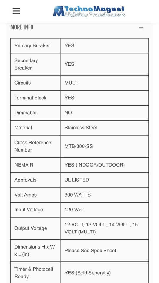 ⚡️MTB-300-SS TechnoMagnet Lighting Transformer 3.2A 120V Max 300W 60Hz⚡ ...
