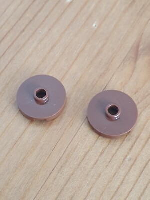 2 x Lego small brown smooth disc circular plate bricks with top stud (2 ...