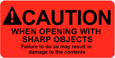 Caution When Opening With Sharp Objects Stickers 2x4" Packaging Mailing ...