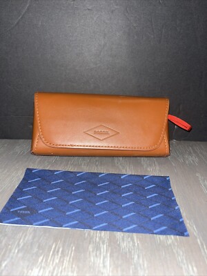Fossil Glasses Sunglass Case Brown Faux Leather Magnetic Closure Strap ...