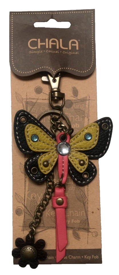 CHALA YELLOW BUTTERFLY KEY RING KEY CHAIN PURSE CHARM KEY FOB New in ...