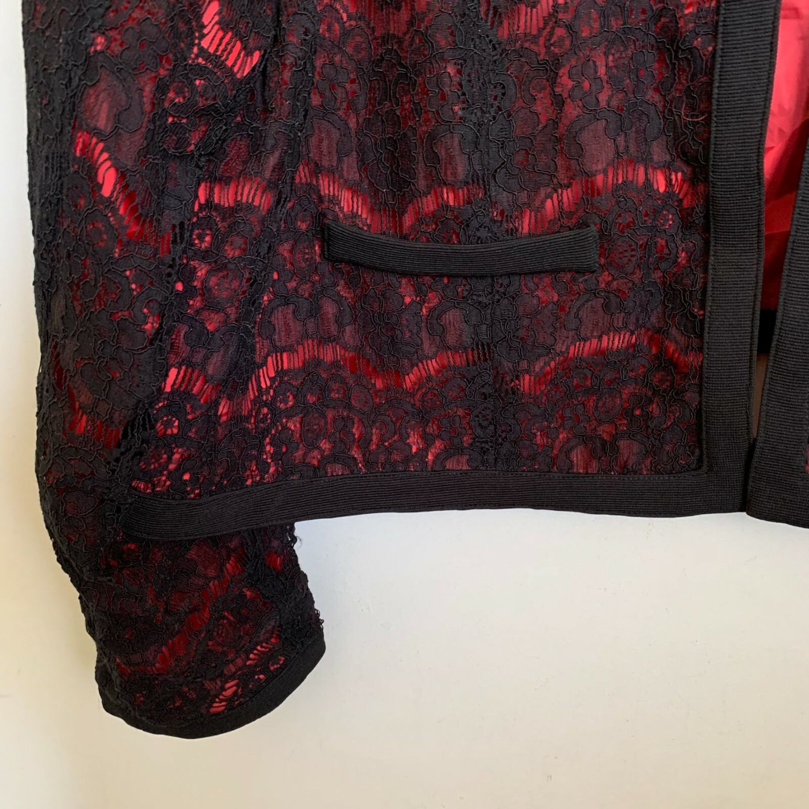 CATO Jacket Black Overlay Embroidered Red Lining Coll… - Gem