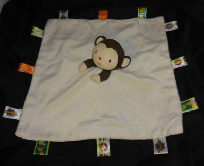 Taggies Cream Monkey Baby Blanket Satin Back Tag Security Lovey Toy | eBay