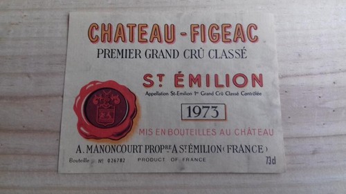 étiquette vin chateau Figeac 1973 75cl original saint emilion wine ...