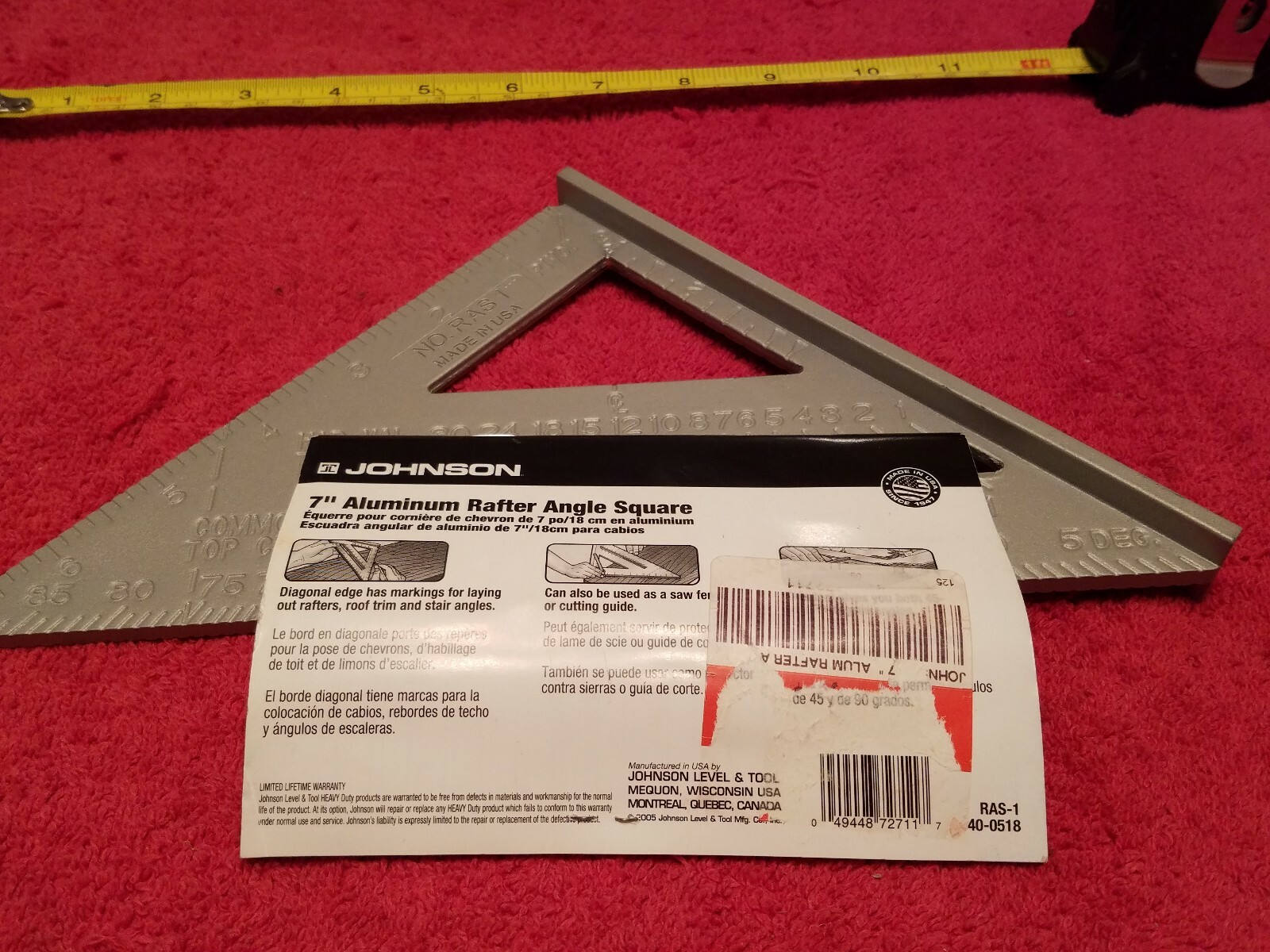 JOHNSON 7" RAFTER ANGLE SQUARE RAS1 HEAVY DUTY NEW USA MADE | eBay