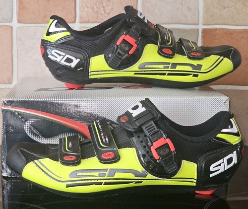 SIDI GENIUS 7 FLURESCENT YELLOW EUR 44 UK 9 CARBON FIBRE ROAD SHOES H S ...
