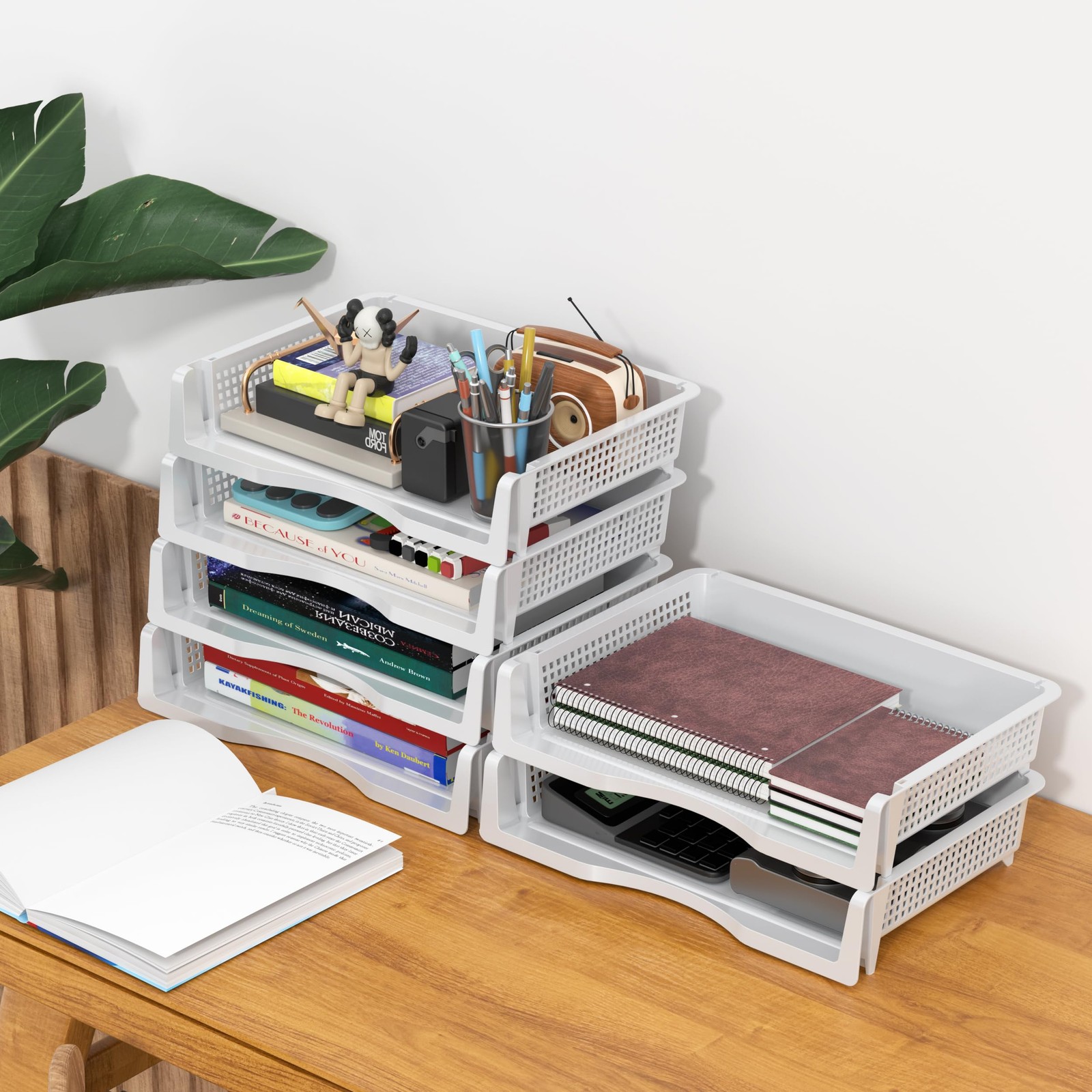 6 Tier Plastic Office Organizer Trays, Stackable Desk Tray for Letter ...