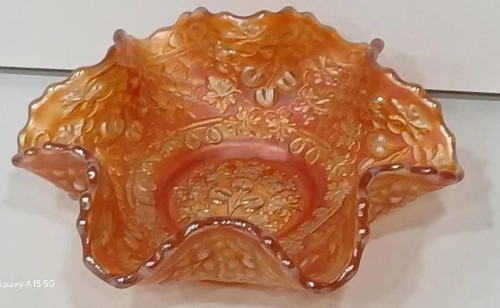 Vintage Fenton Carnival Glass Marigold Cherry Chain Ruffled Berry Bowl ...