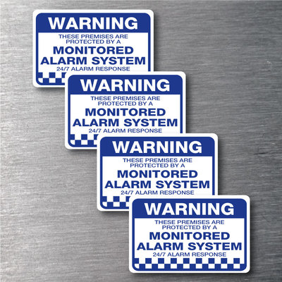 Monitored alarm stickers 140mm 4 pack quality water & fade proof vinyl ...
