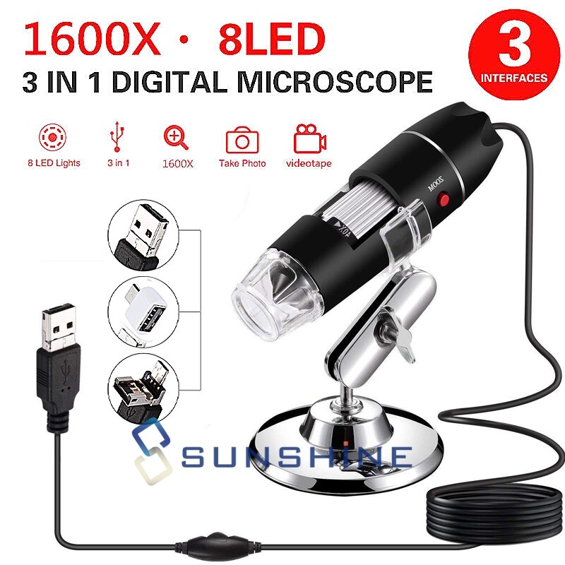 8LED 1600X 10MP USB Digital Microscope Endoscope Magnifier Camera w ...