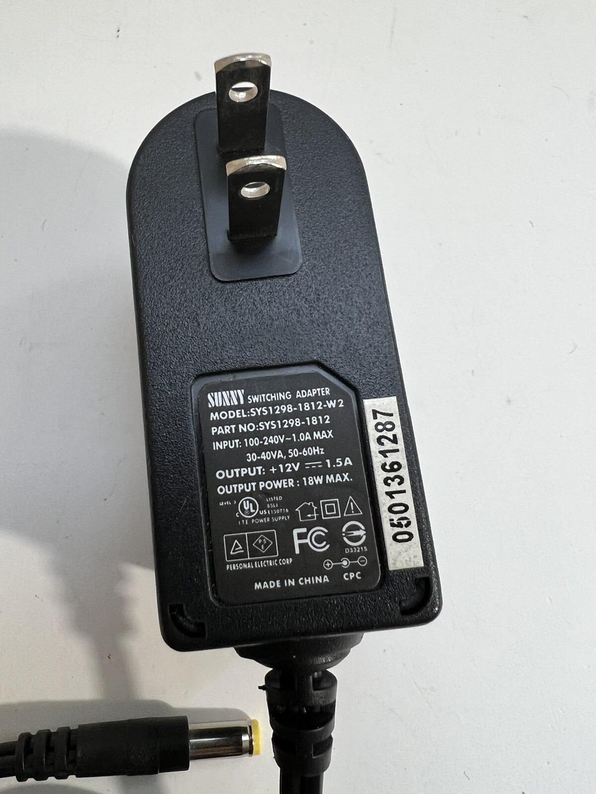Sunny Switch Adapter Model:SYS1298-1812-W2, Input 100-120V 1.0A ...