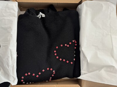 New Zara Heart Rhinestone Knit Black Pullover Sweater Red Crystal ...