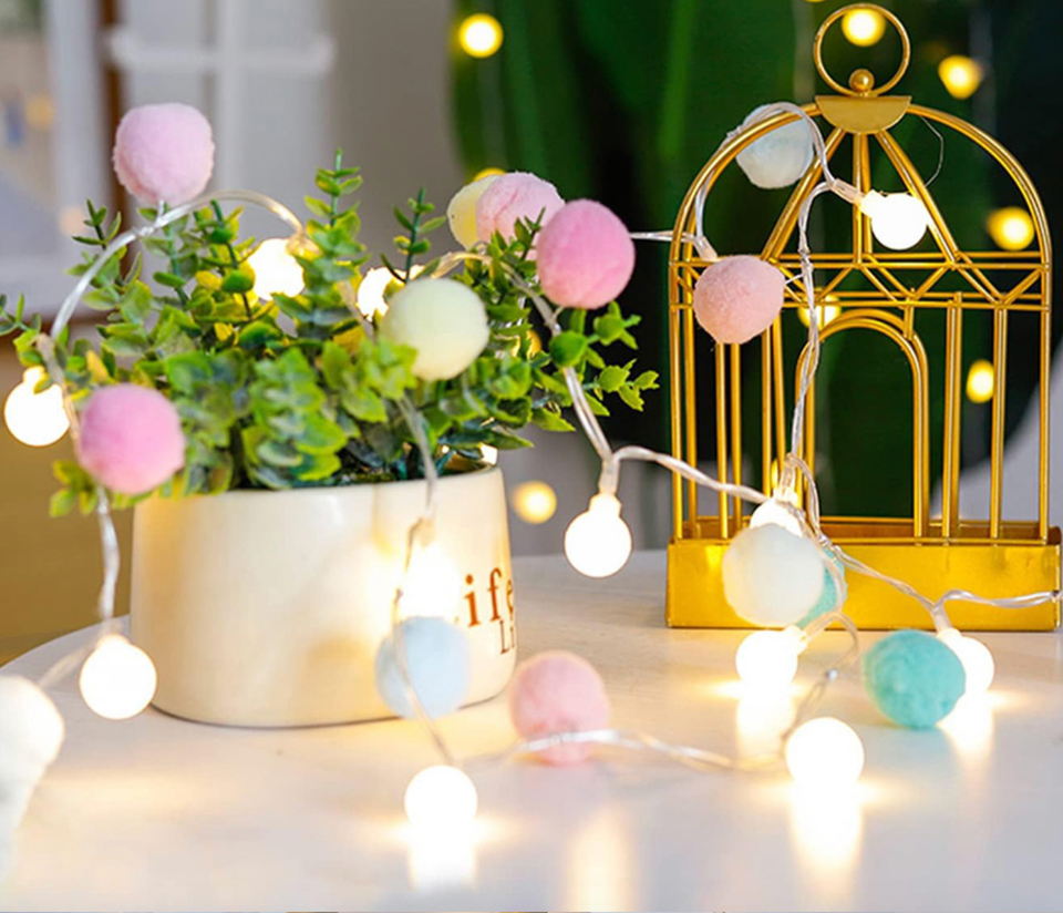 20 LED Globe Ball String Lights Kids Fairy Light DECOR ROOM POMPOM ...