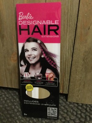 new Barbie Designable Hair Extensions 8 extensions 2 hair clips print ...