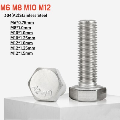 M6 M8 M10 M12 Hex Hexagon Head Screws Bolts Fine Thread Pitch A2 ...