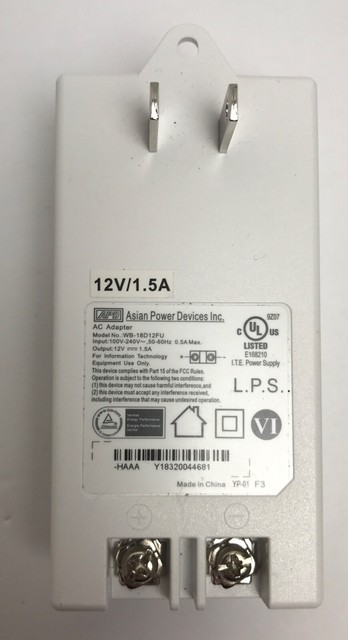 APD Asian Power Devices Wb-18d12fu 18w AC Adapter 12v 1.5a for sale ...