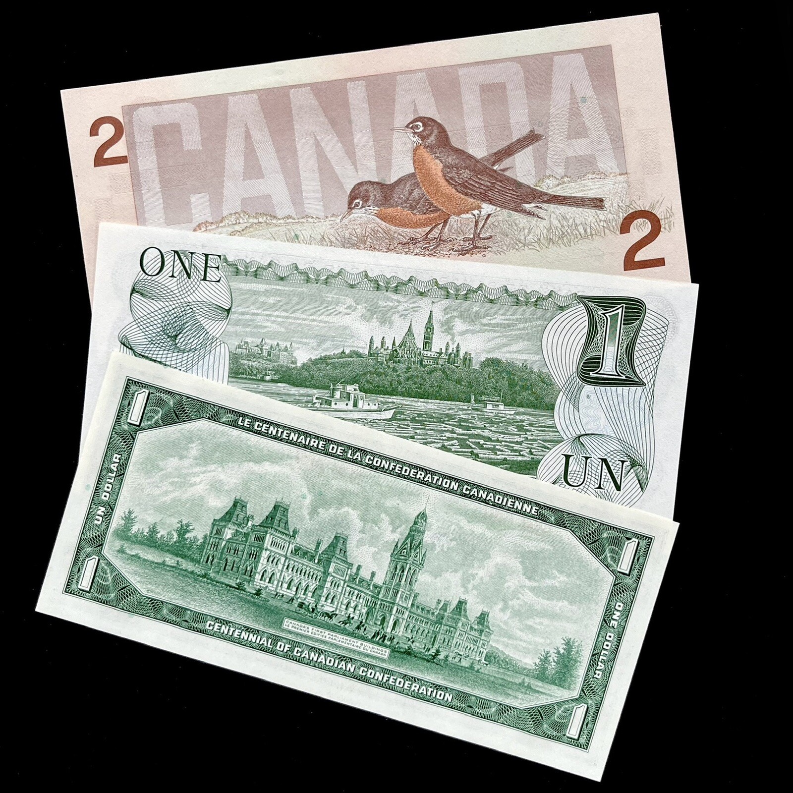 Canada Banknotes 1867-1967, 1973, 1986 Set of 3 $1 $2 Paper Money aUNC ...