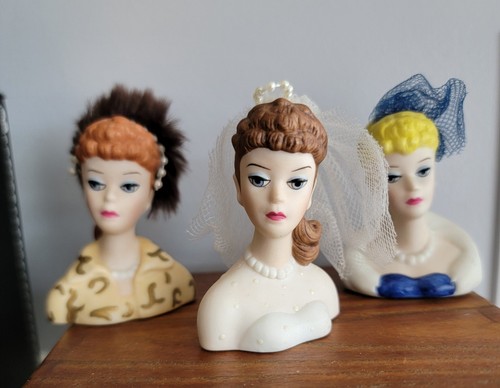 3 Lady Head Ceramic Figurine Bust Retro Barbie Doll 1994 Mattel Enesco ...