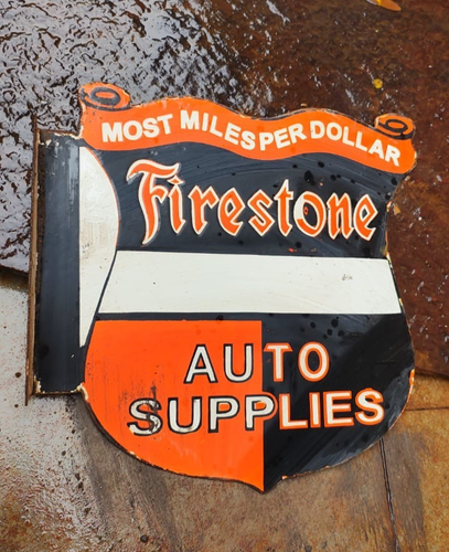 Porcelain Firestone Enamel Sign Size 16" x 16" Inches 2 Sided Flange | eBay