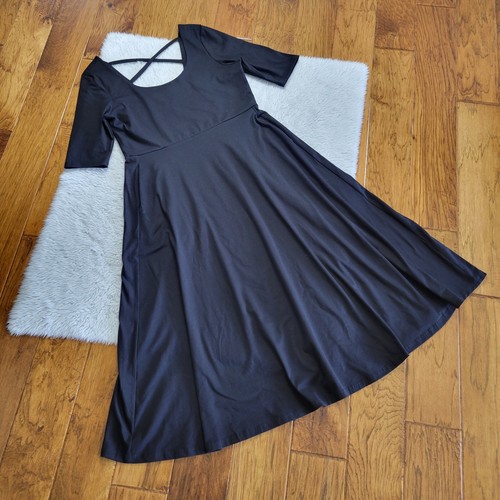 Pact Organic Cotton A-Line Midi Dress Women's Large Black Strap Detail ...