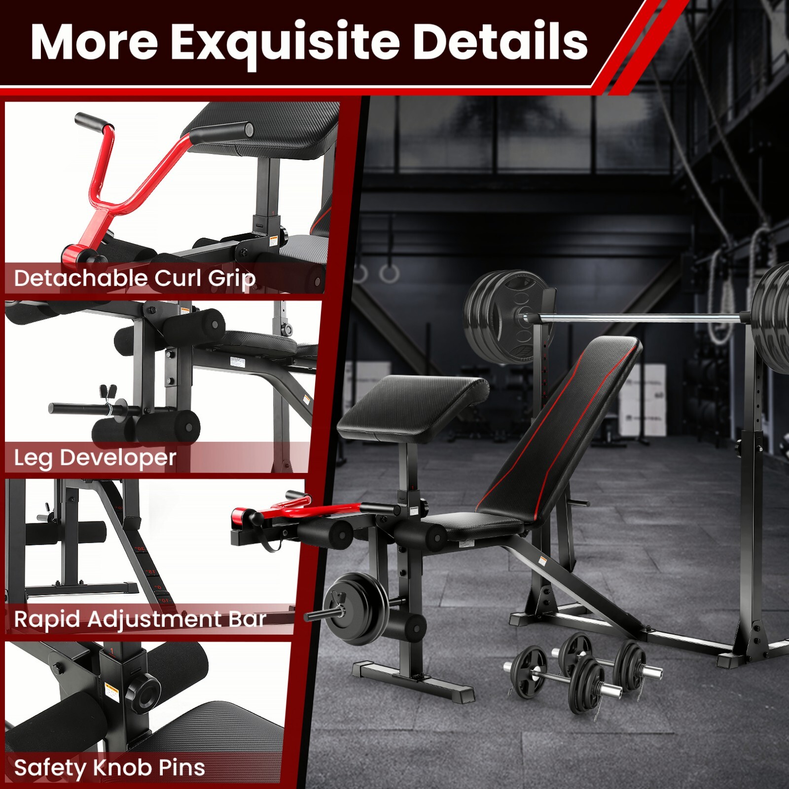 900LBS Weight Bench Set with Squat Rack Preacher Curl Leg Extension ...