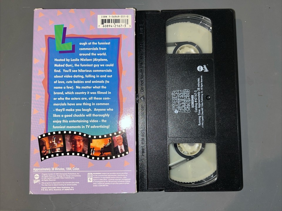 ABC Worlds Funniest TV Commercials (VHS, 1994) Hosted By Leslie Nielson ...