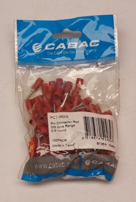 100 x Cabac Red Pin Connector Terminal PC1.25DG Crimp Lug 05-1mm^2 wire ...