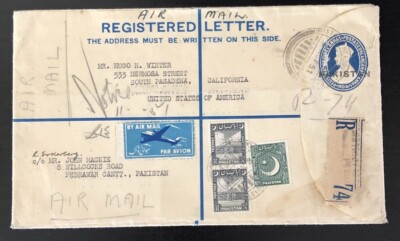 Pakistan PS Postal Stationery Regd Envelope ovpt India KGVI postally ...