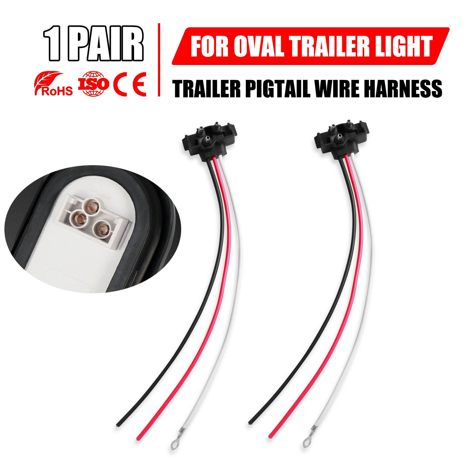 2x Round/Oval Stop Turn Tail Marker Light 3 Prong Trailer Pigtail Wire ...