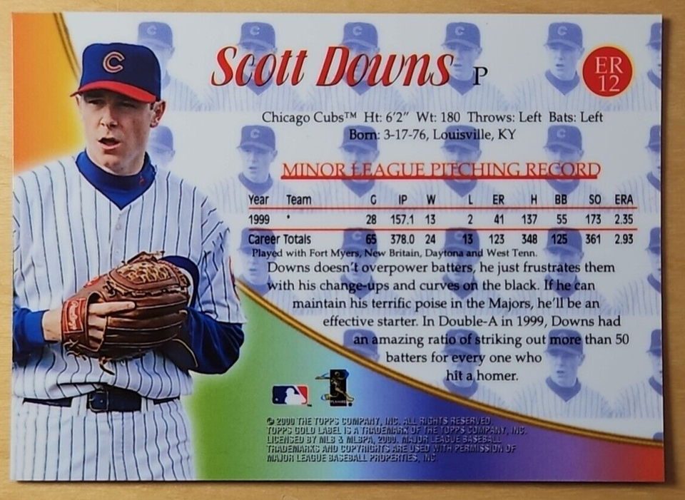2000 Topps Gold Label Scott Downs End of the Rainbow #ER12 Chicago Cubs ...