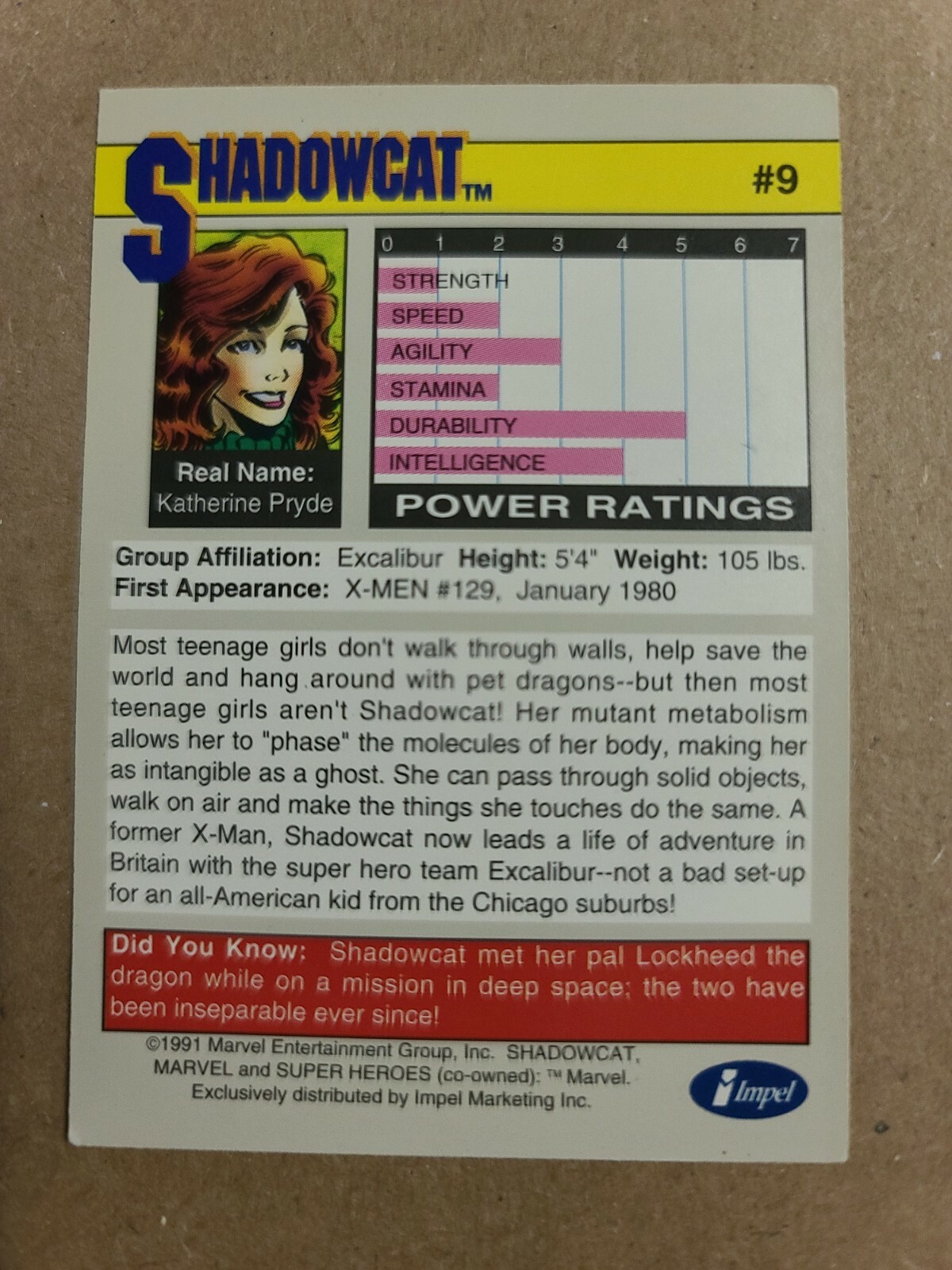 Shadowcat Marvel Trading Cards 1991 Super Heroes Card 9 | eBay