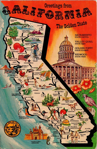Postcard Greetings from California State Map The Golden State postcard ...