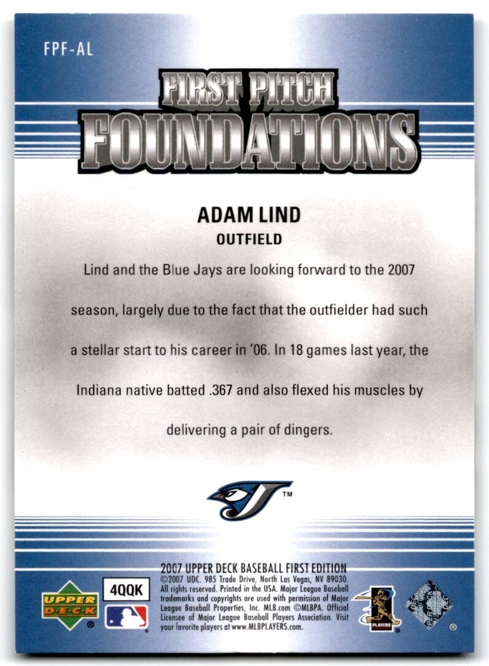 2007 Upper Deck First Edition Adam Lind Baseball Cards #FPF-AL | eBay