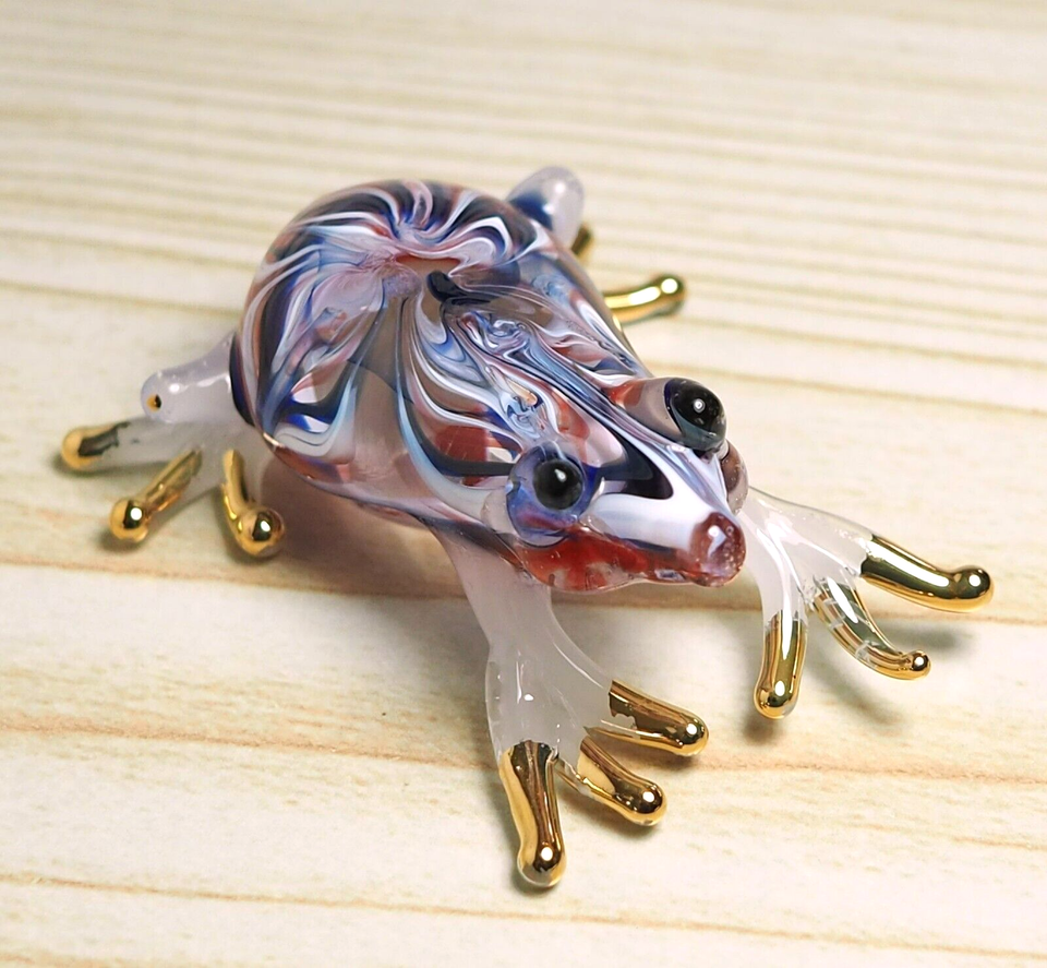 Red Blue Frog Toad figurine hand blown art glass gild 1.75" Decor ...