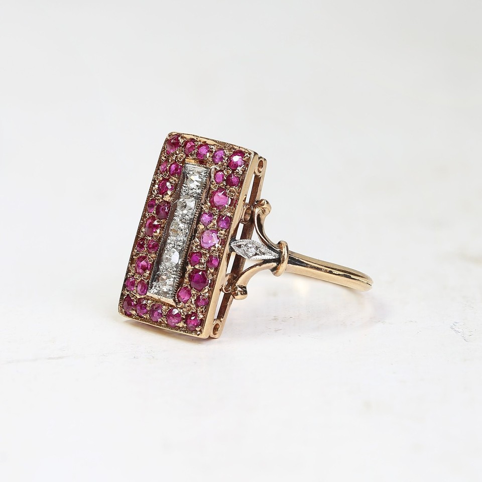 Ruby Diamond Ring - Antique 18ct Yellow Gold Ruby Diamond Tablet Ring ...
