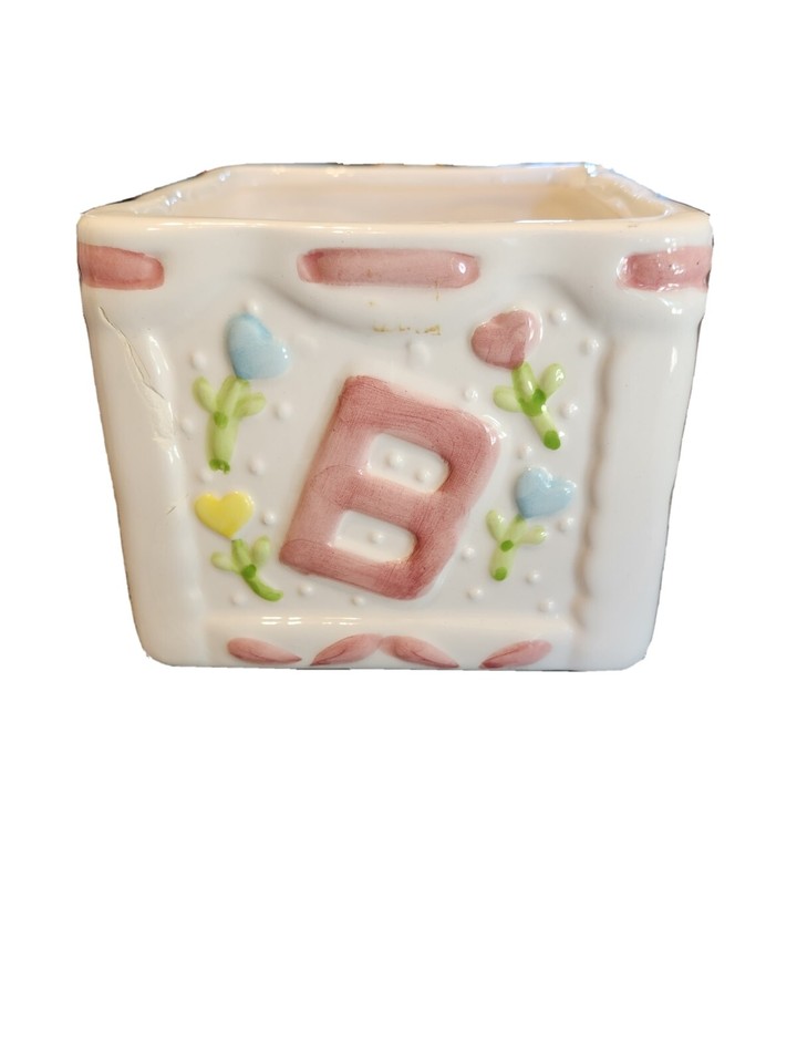 Vintage Ceramic Baby Block Planter Teddy Bears A&B Hearts and Flowers ...