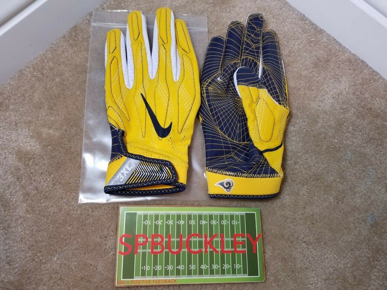 NIKE SUPERBAD 4 ADULT NFL L.A. RAMS PADDED FOOTBALL GLOVES, PGF427-741 ...