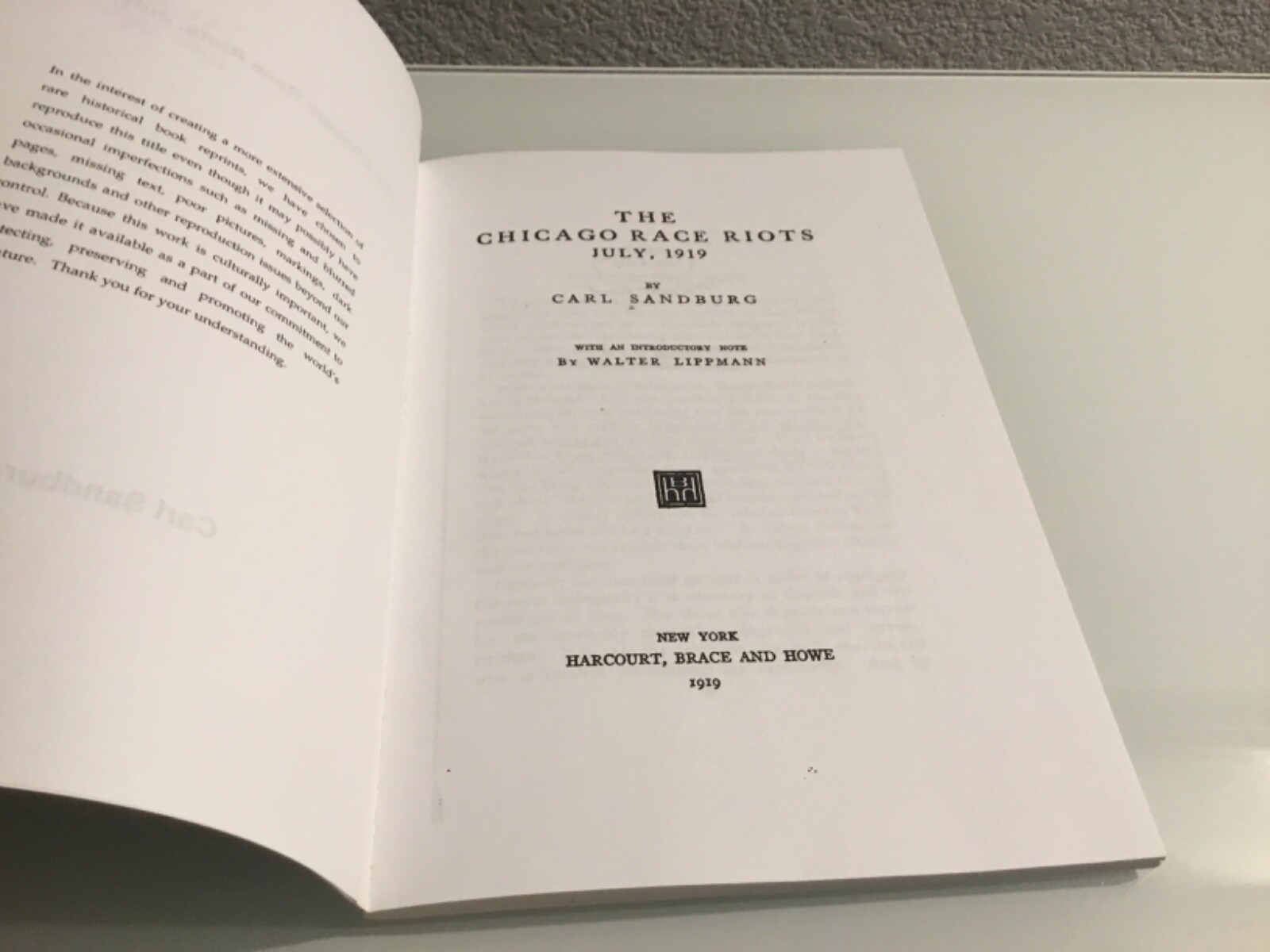 CHICAGO RACE RIOTS JULY, 1919 By Carl Sandburg Kessinger Legacy REPRINT ...