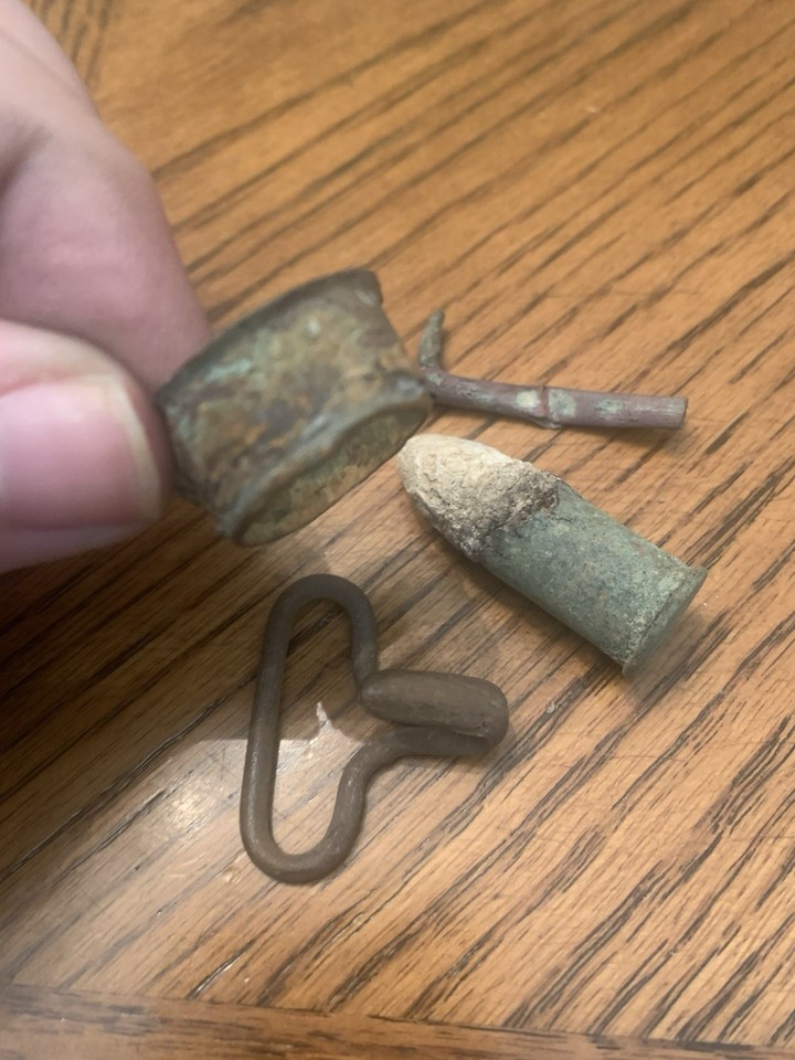 Civil War Dug Lot Canteen Spout, Friction Primer, Knapsack Hook ...