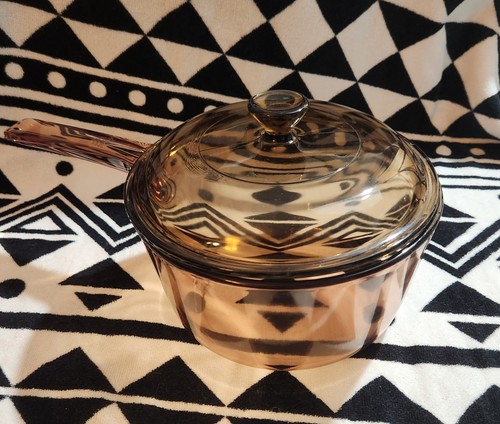 Corning Vision Ware Amber Glass Sauce Pan 1.5 L Pyrex Cookware Pot With ...
