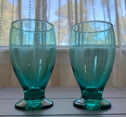 Cristar Lexington Green Water Goblets Set 2 Footed Glass 12 oz Vintage ...