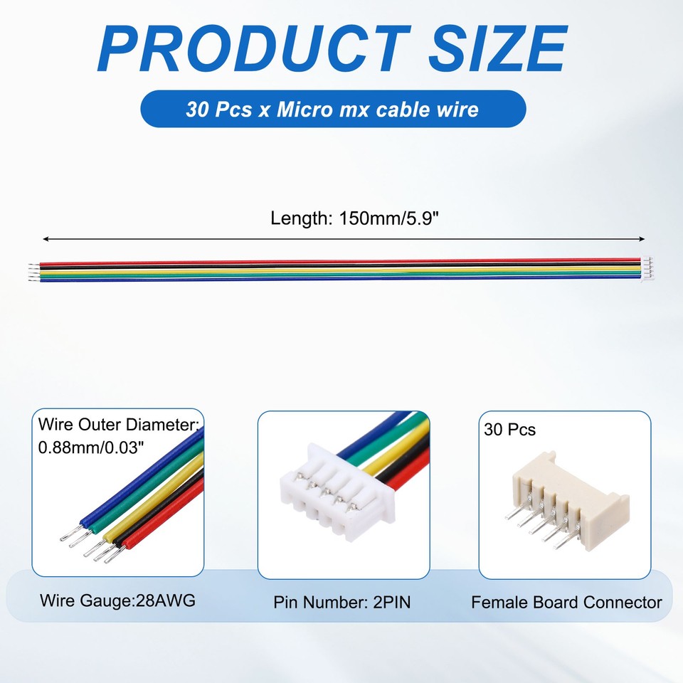 30pcs 5 Pin Single Head Male Connector with Cable and Female Board ...