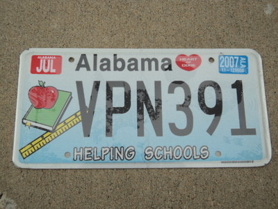 2007 ALABAMA Helping Schools License Plate VPN391 AL Apple July | eBay