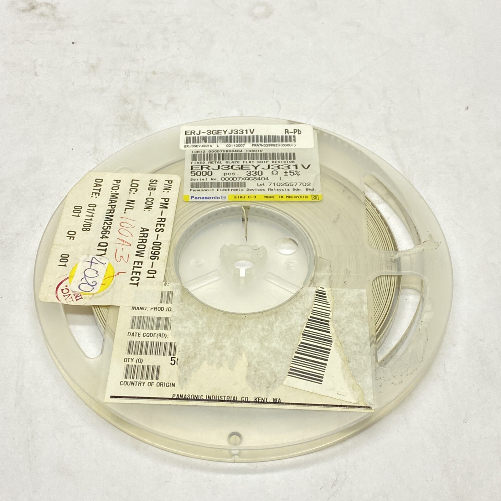 Spool of 4200 Panasonic Fixed Metal Glaze Flat Chip Resistor ERJ ...
