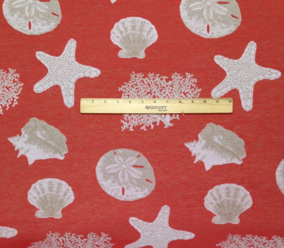 COVINGTON STARFISH POPPY RED SEASHELL REVERSIBLE JACQUARD FABRIC BY THE ...