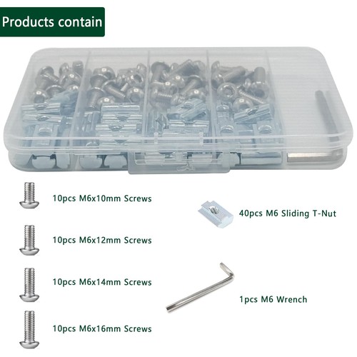 80Pcs 1010 Aluminum Extrusion Hardware Accessories, M6 T Nuts scerws ...
