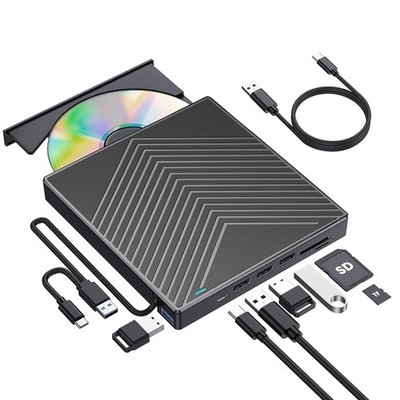 ROOFULL External CD DVD Drive, USB 3.0 with 4 USB Port Hub and 2 Card ...